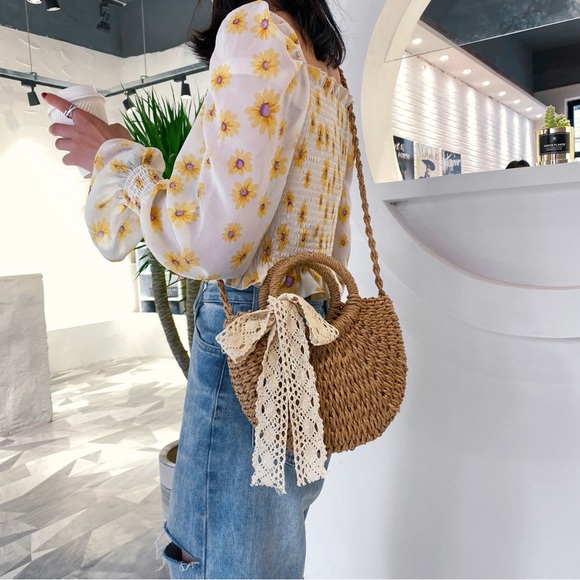 Bags | Drawstring Straw Braided Crossbody Bag | Poshmark